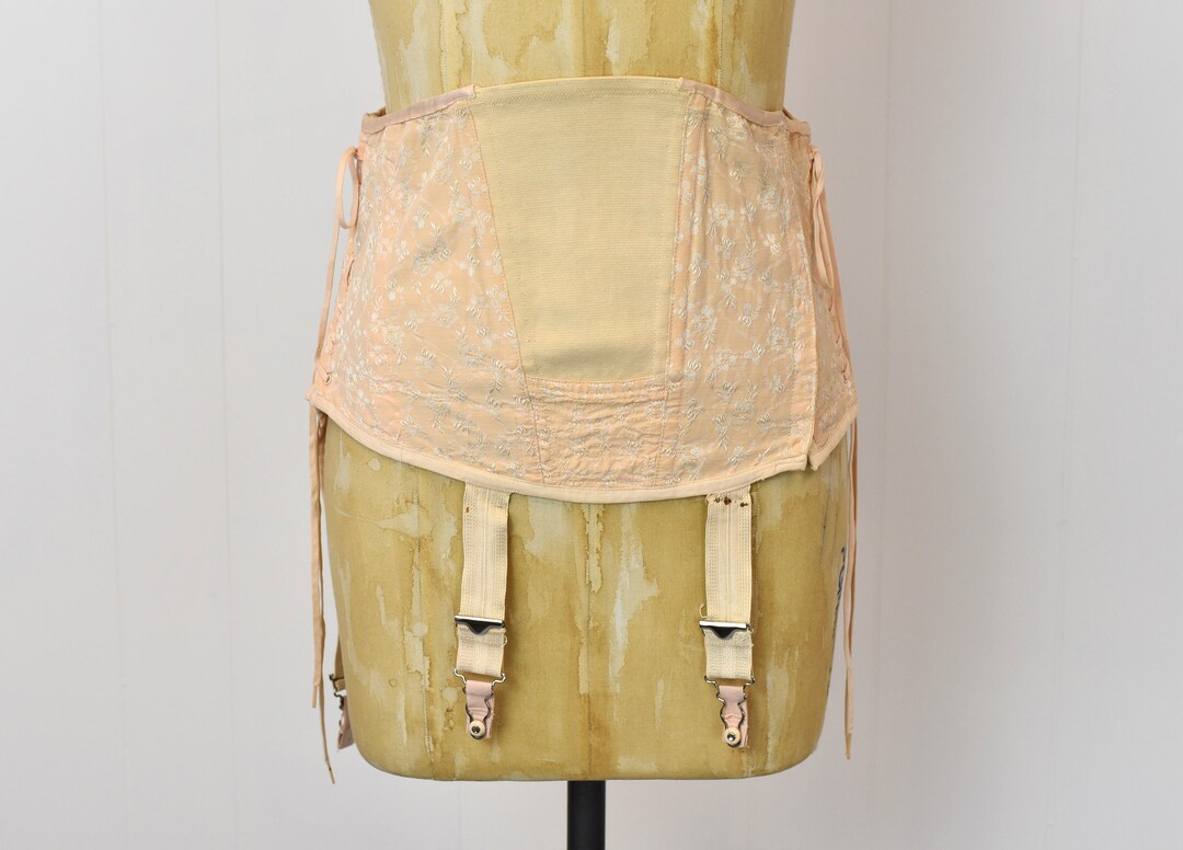 1940s Peach Floral Corset Girdle Garter Belt H & W Company Pinup ...