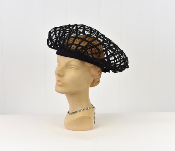 1960s Christian Dior Black Net Hat - Gem