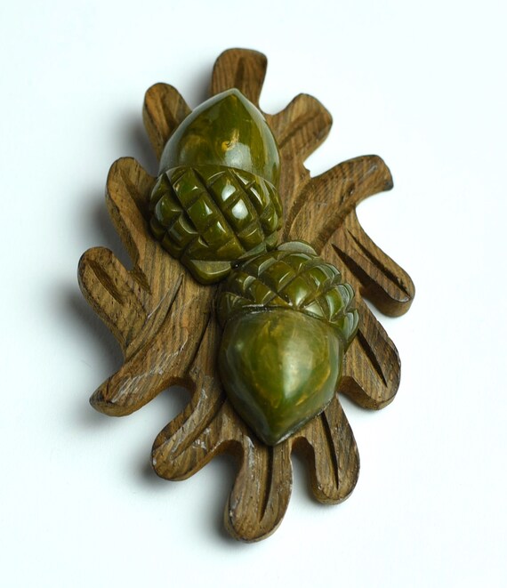 1940s Acorn Bakelite & Wood Novelty Pin Brooch Tested - Gem