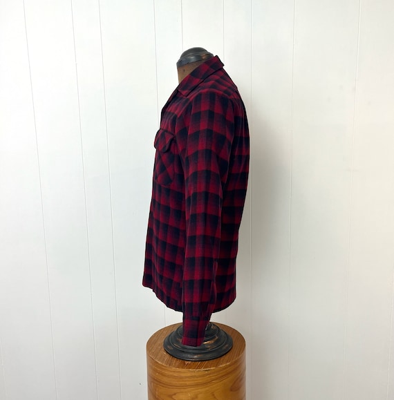1960s Pendleton Red Black Plaid Print Wool Flannel Lo… - Gem