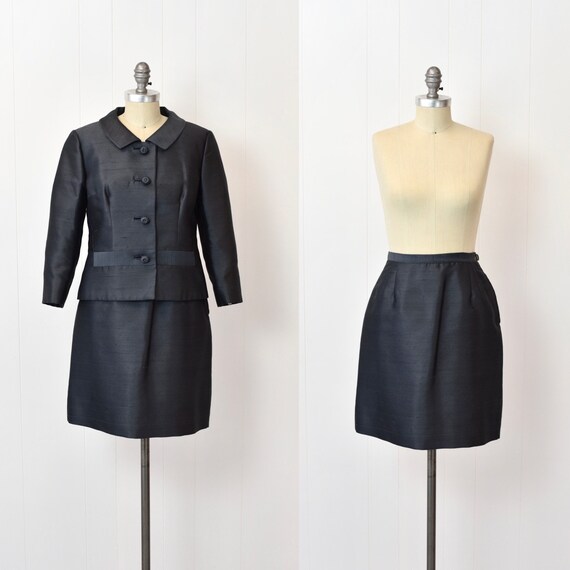 1960s Betsy Bates Steel Blue Gray Two Piece Jacket & … - Gem