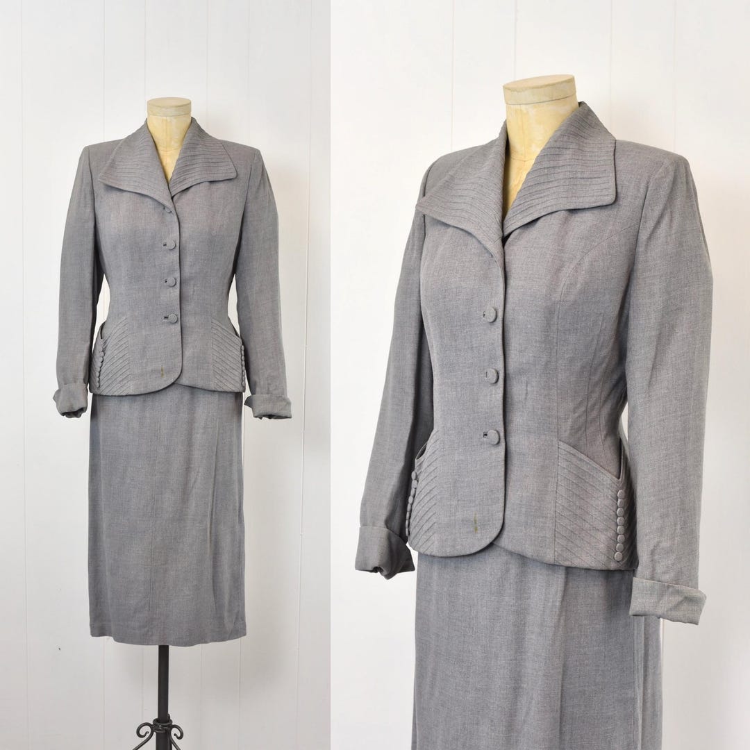 1940s Gray Wool Jacket Skirt Lady Barrington of New York Two Piece ...