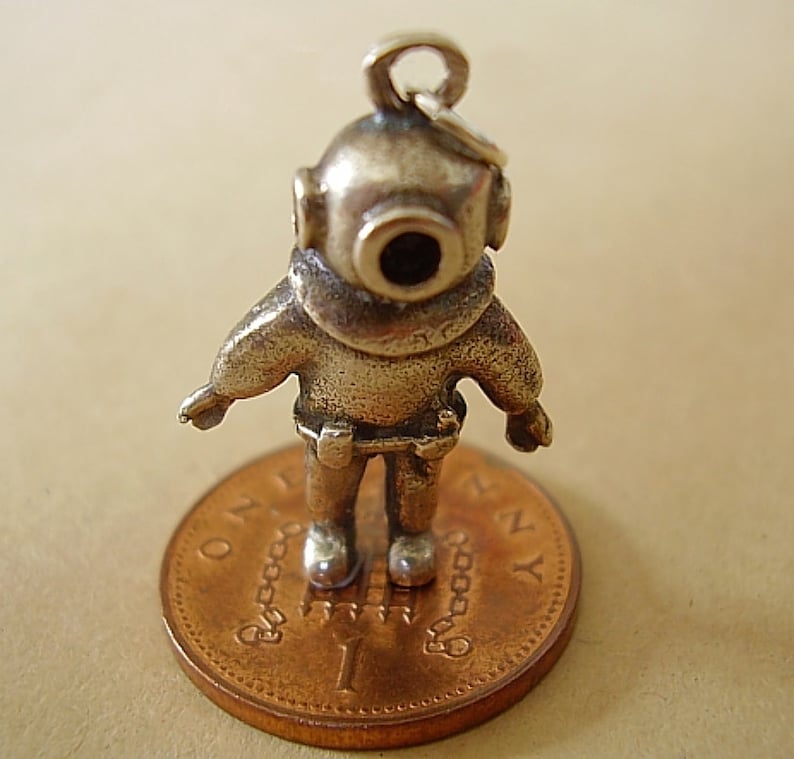 Sterling Silver Deep Sea Diver Charm - Etsy
