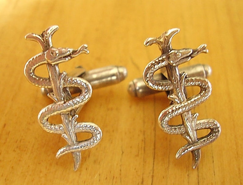 Sterling Silver Medical Rod Staff of Asclepius Cufflinks in - Etsy
