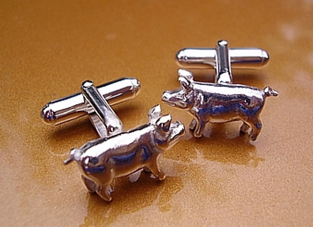 One Pair Sterling Silver Pig Cufflinks in A Presentation Box - Etsy