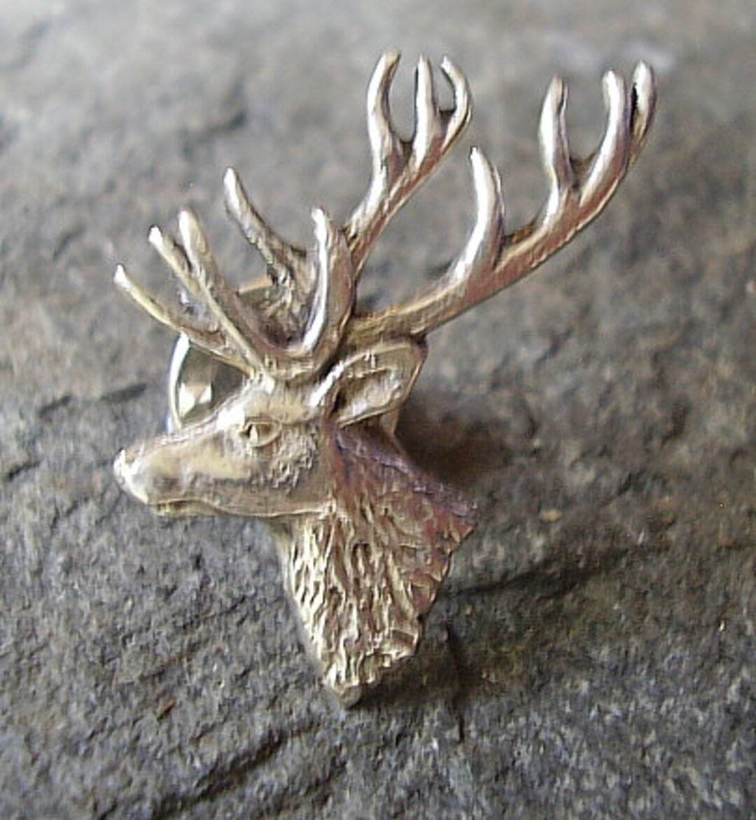 Sterling Silver Stags Head Tie Pin - Lapel Badge - Etsy