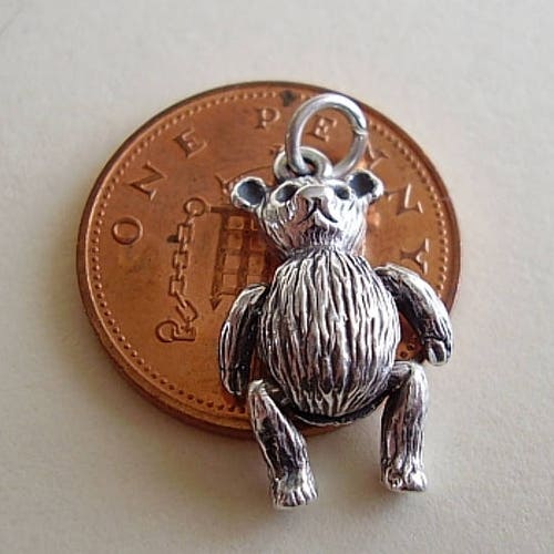 Articulated Teddy Bear Charm Sterling Silver 925 Bear Charm - Etsy