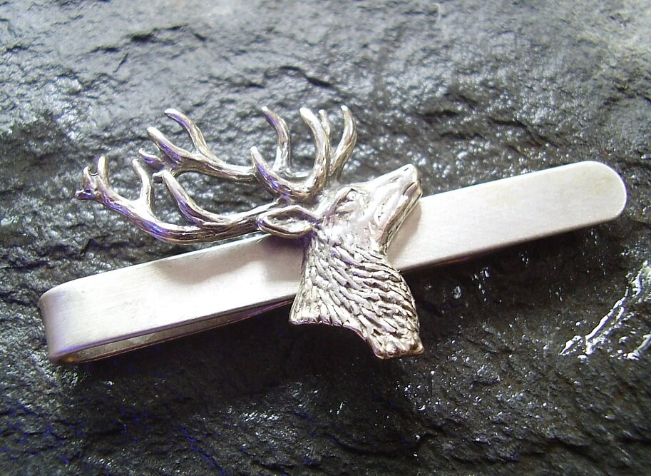 Matching Stags Head Cufflinks & Tie Clip in Sterling Silver - Etsy UK