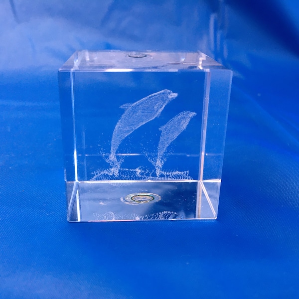 3d Etched Crystal Dolphin - Etsy