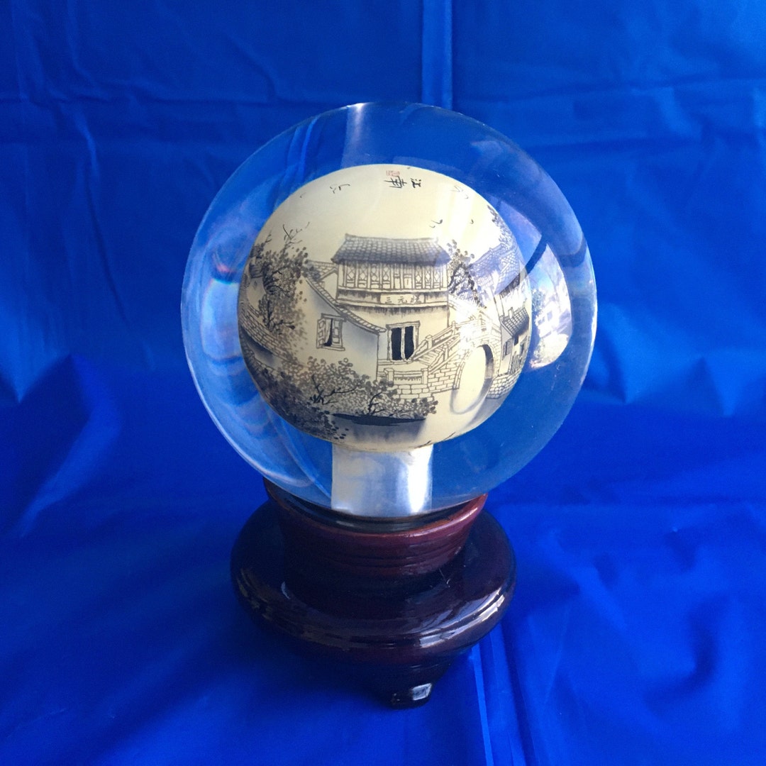 Chinese Village Paperweight With Stand, Circa 1980s - Etsy