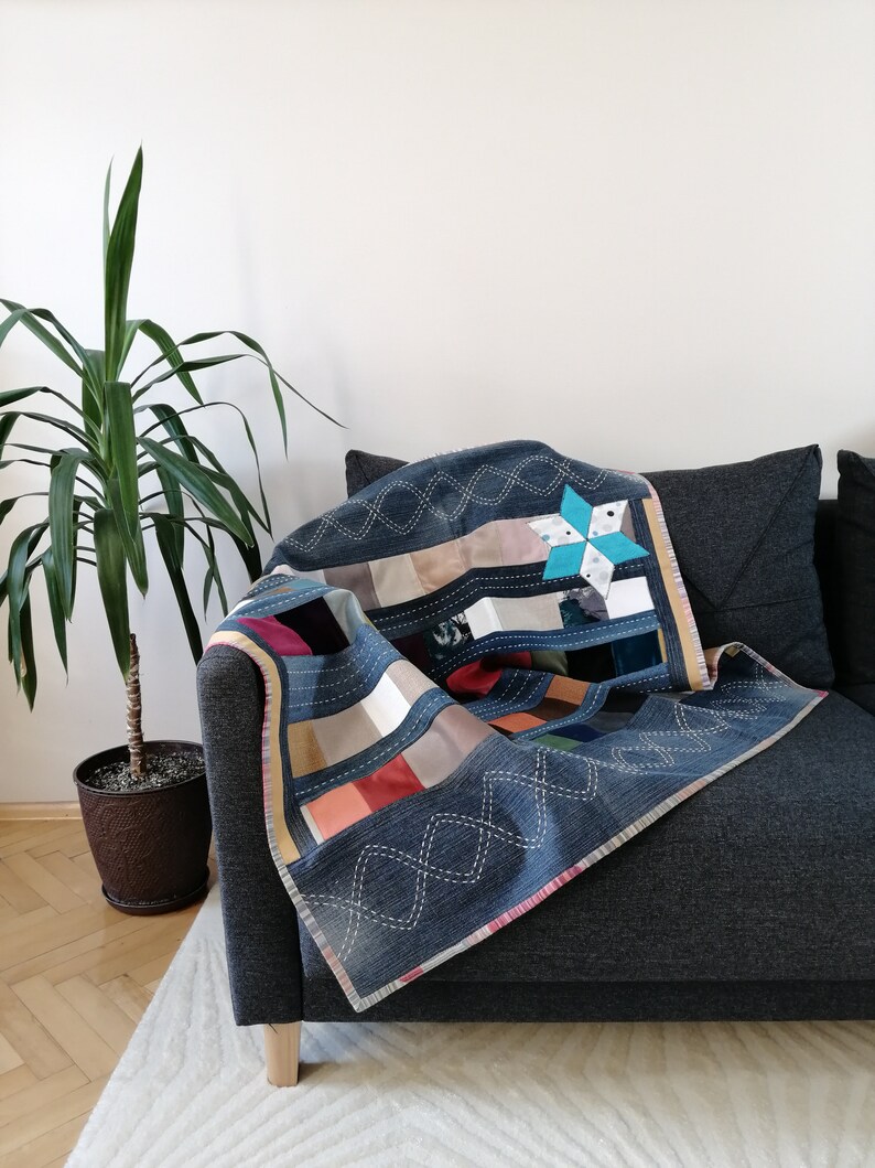 Chequered Throw Blanket-upcycled Denim Throw - Etsy