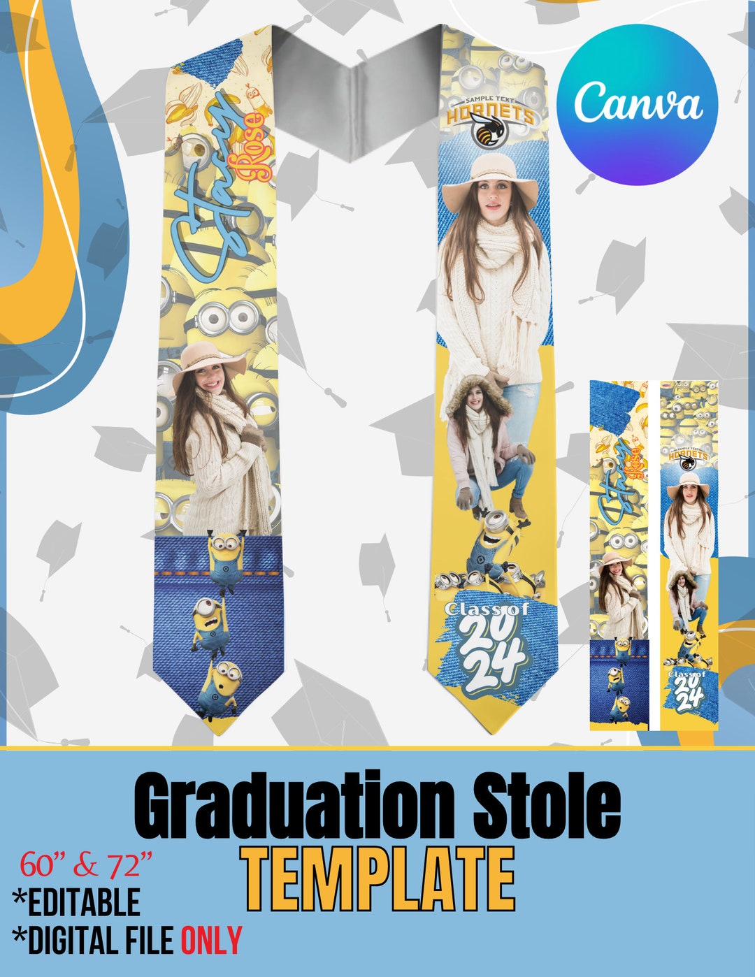 60 & 72 Editable Graduation Stole Despicable Me Digital Downloadable ...