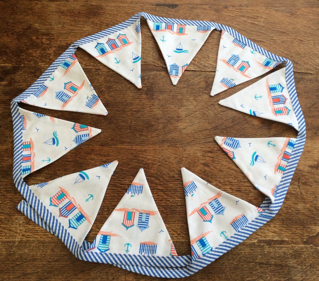 Striped Beach Huts, Sailing Boats and Anchor Seaside Bunting on ...