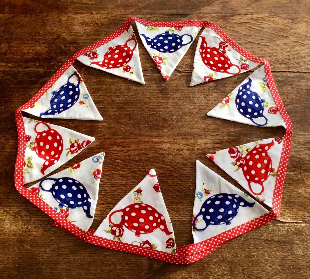 Vintage Teapot Bunting: Polka Dot & Rose Fabric Garland - Etsy