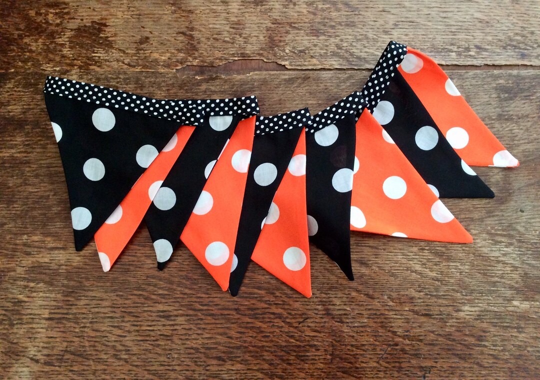 Halloween Bunting Orange and Black Dot Fabric Decoration Gothic Bunting ...