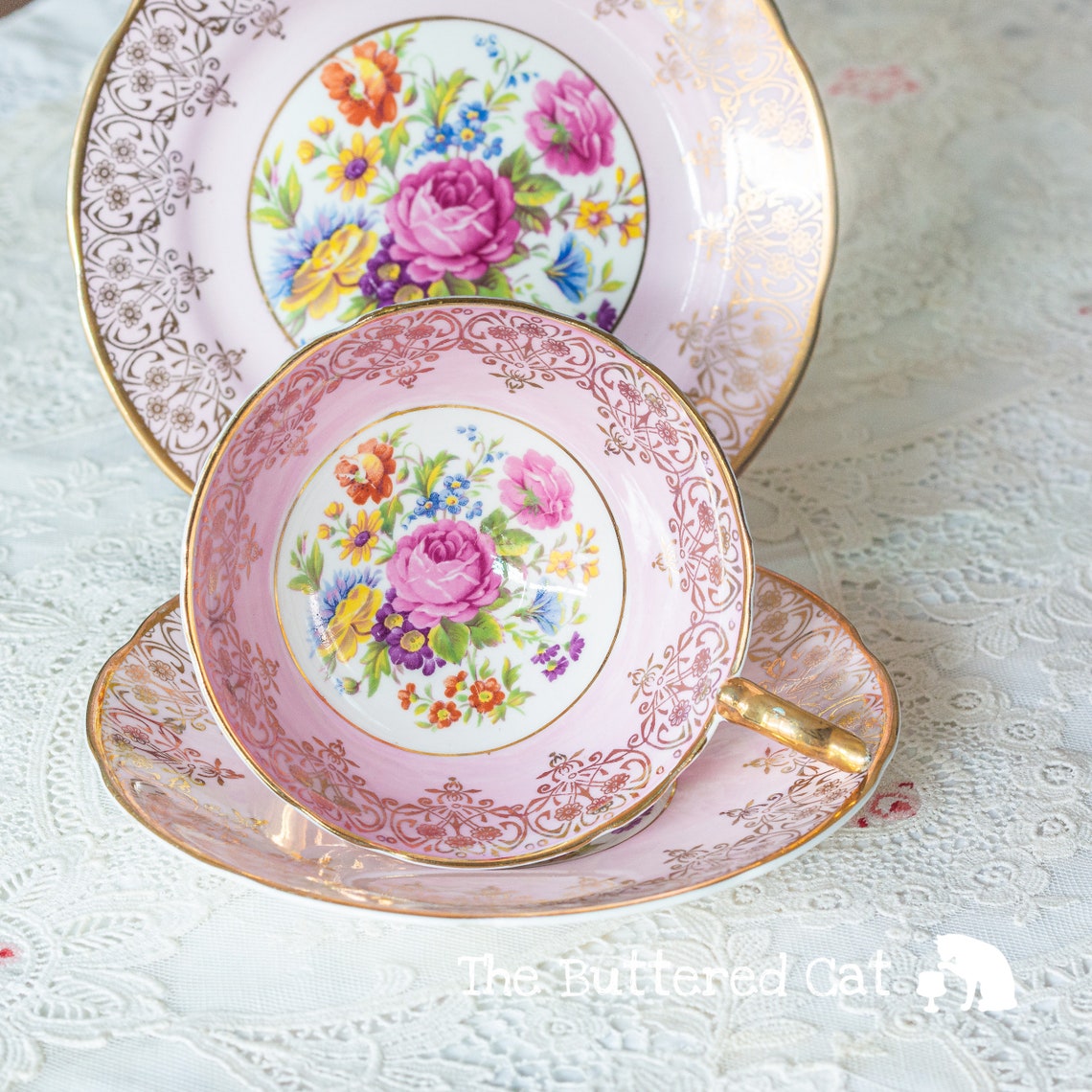 Very Pretty Vintage Pink Bone China Cabinet Teacup Trio - Etsy