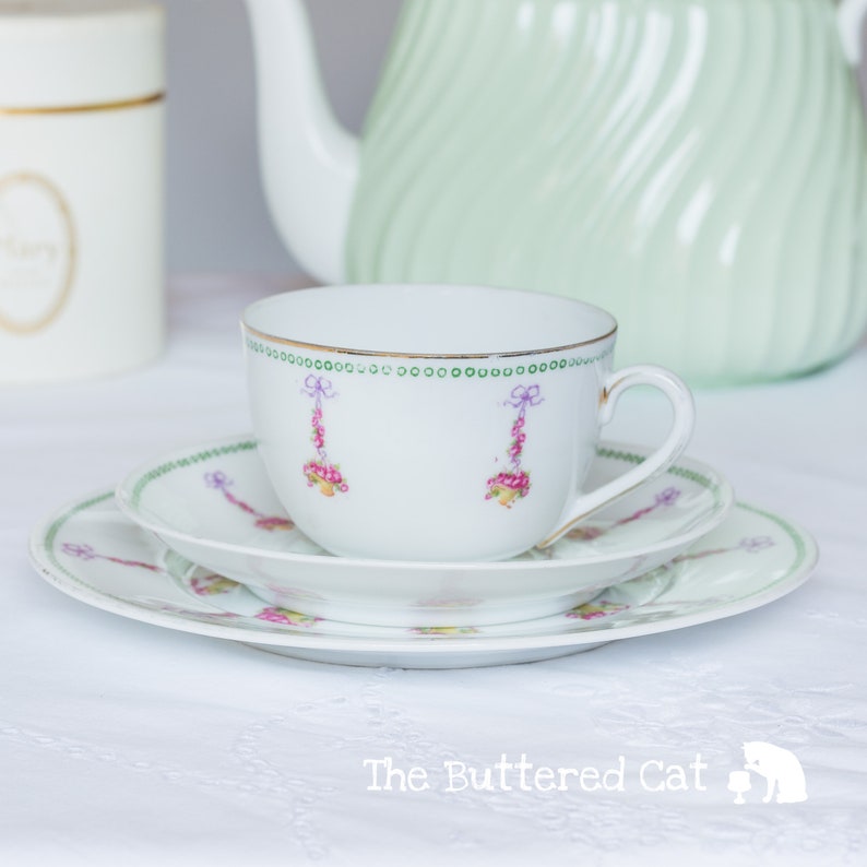 Pretty Antique / Vintage Eggshell-like Porcelain Tea Trio Bow | Etsy