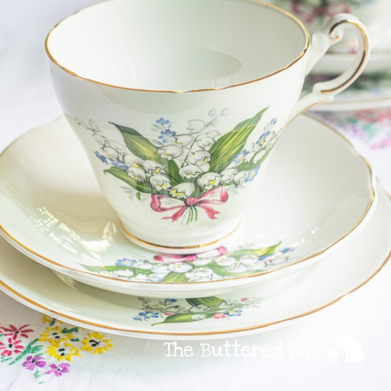 Vintage Lily of the Valley Tea Trio With Cute Pink Ribbon Bows | Etsy