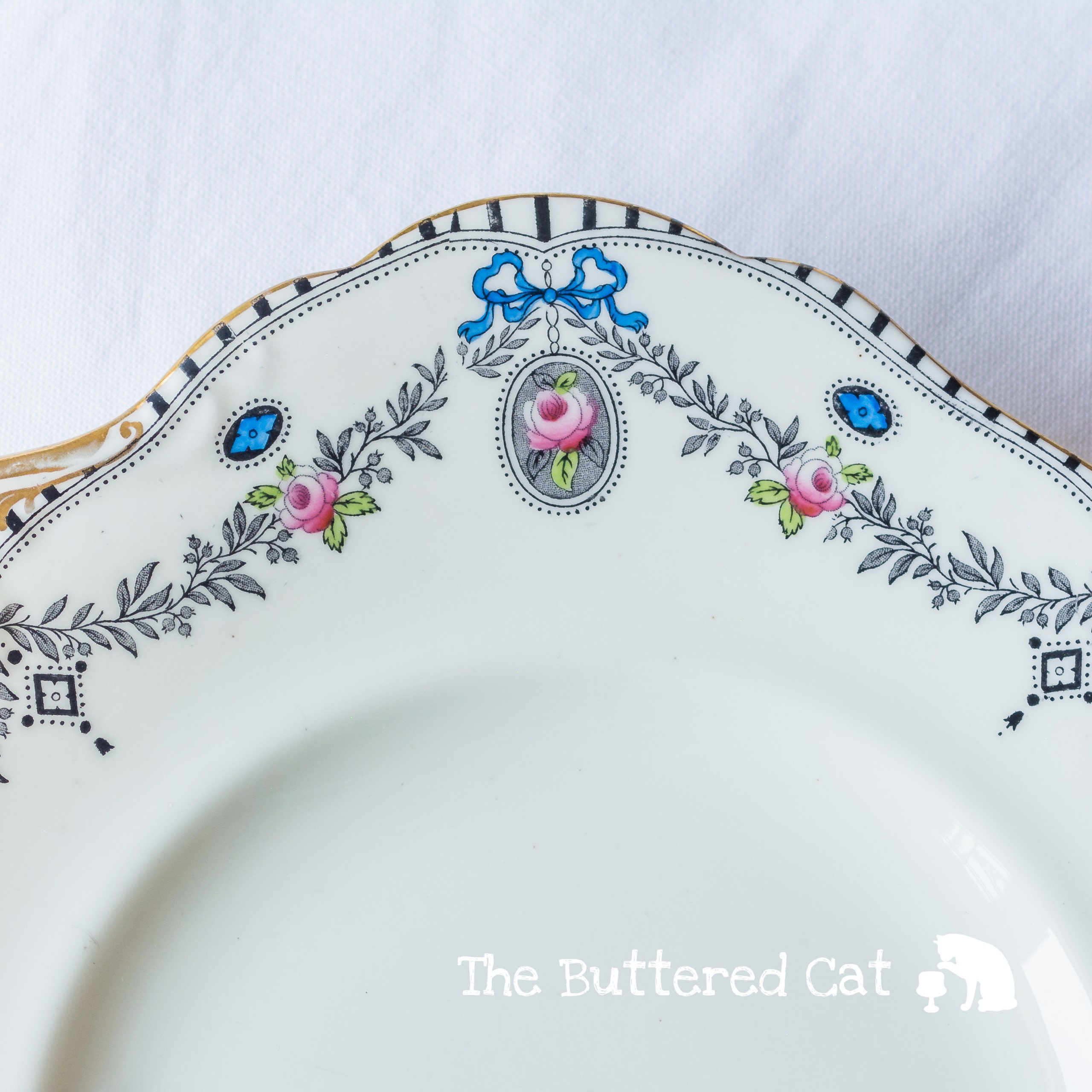 Antique Early 1900s Paragon Cake Plate Blue Ribbon Bows. Pink | Etsy