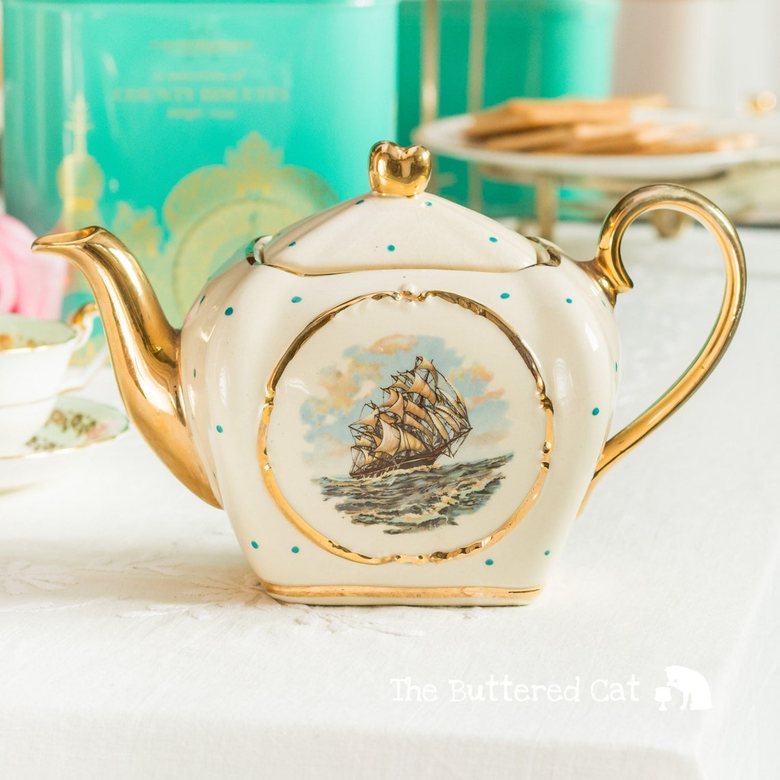 Adorable Blue Polka Dot Vintage Cube Shaped Teapot - Etsy