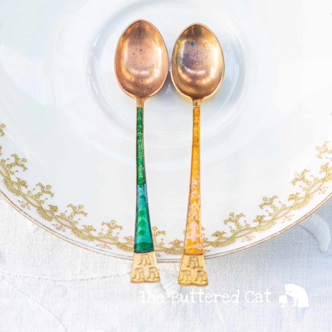 TWO Vintage C. G Hallberg Swedish Enamelled Coffee Spoons, Small Spoons ...