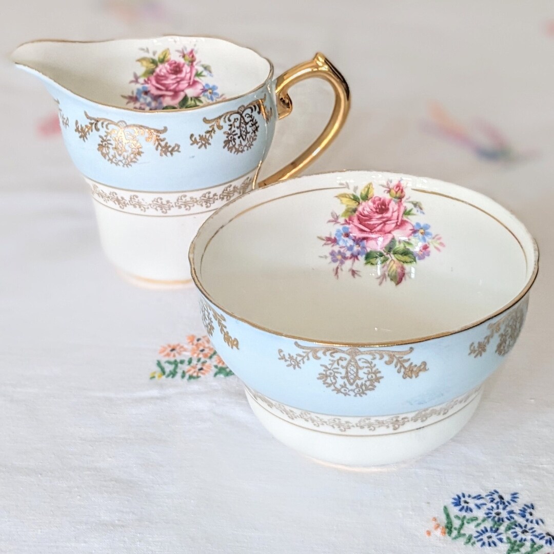 Pretty Baby Blue Vintage English China Sugar Bowl and Milk - Etsy