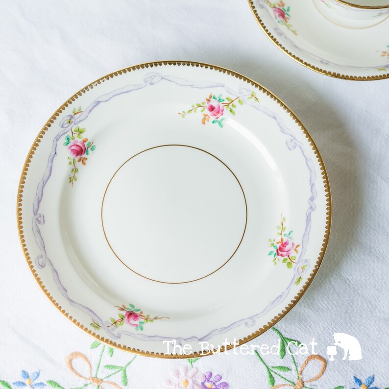 Antique Court China English tea trio hand-decorated ribbons | Etsy