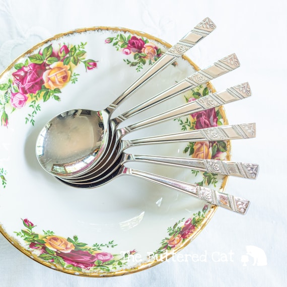 SIX Vintage Silver-plated Dessert Spoons Pretty Embossed - Etsy