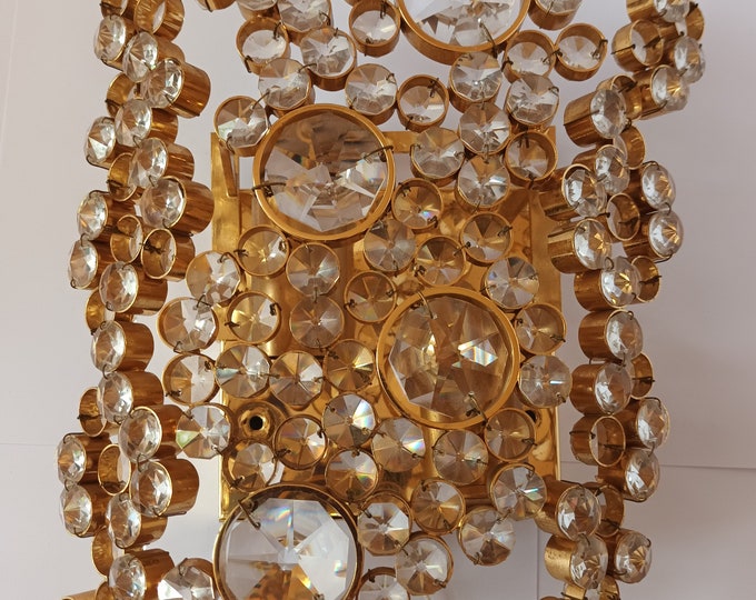 Lead Crystal Brass Wall Light 1970s Glamour Boudoir Twin Bulb Sparkling ...
