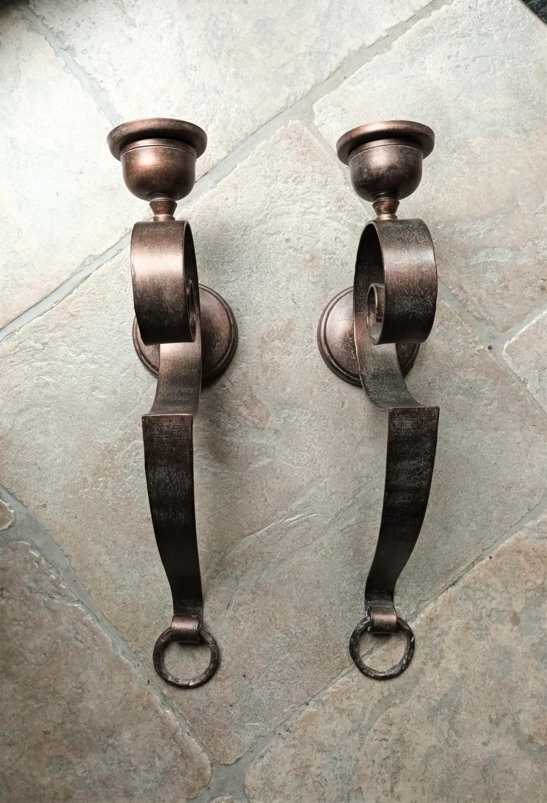 Pair Large Candle Sconce Wall Brackets Bronze Effect Metal 21" 51cms - Etsy