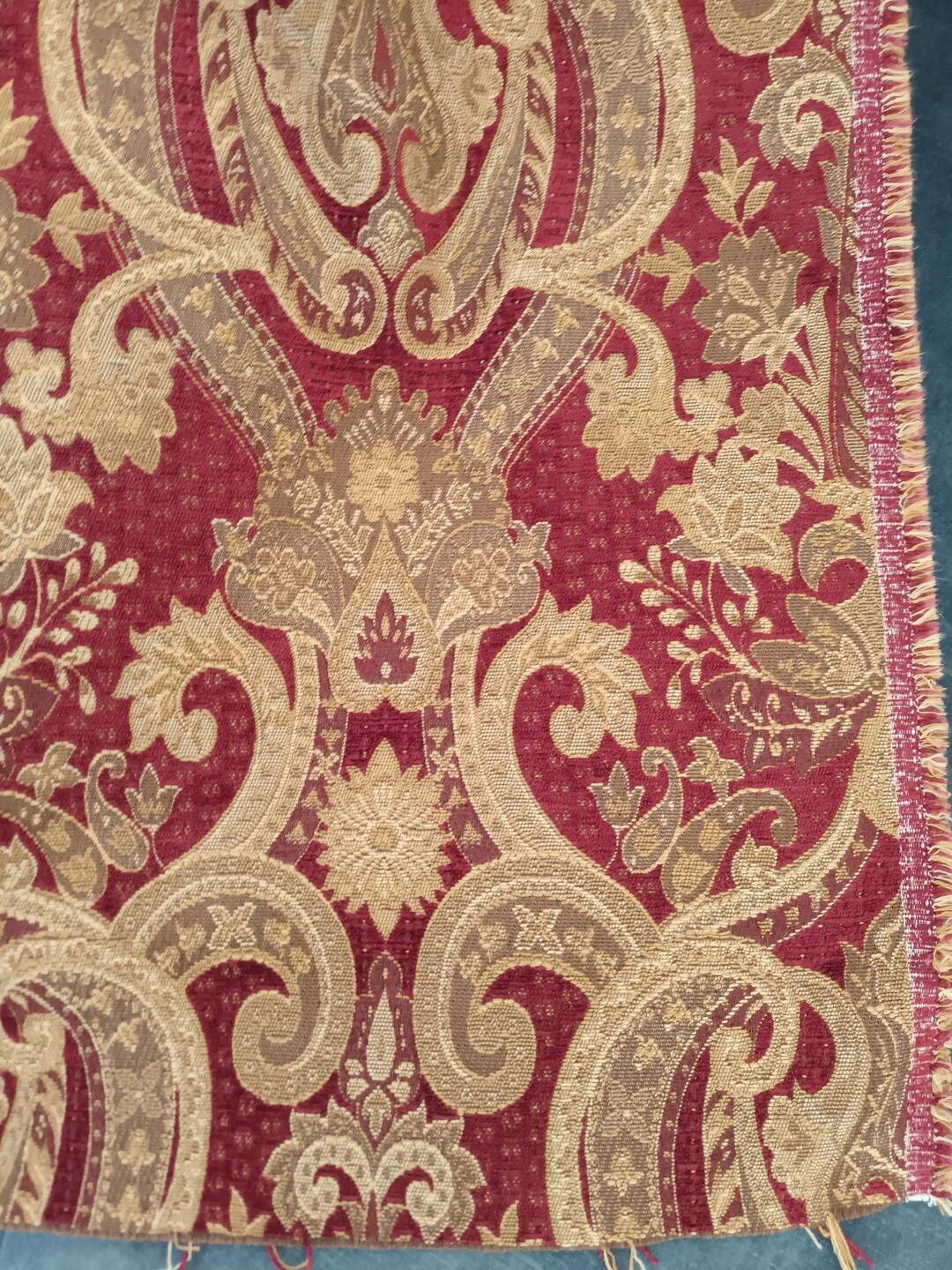 Velvet Brocade Sang De Boeuf Oxblood Red Antique Gold Country House ...