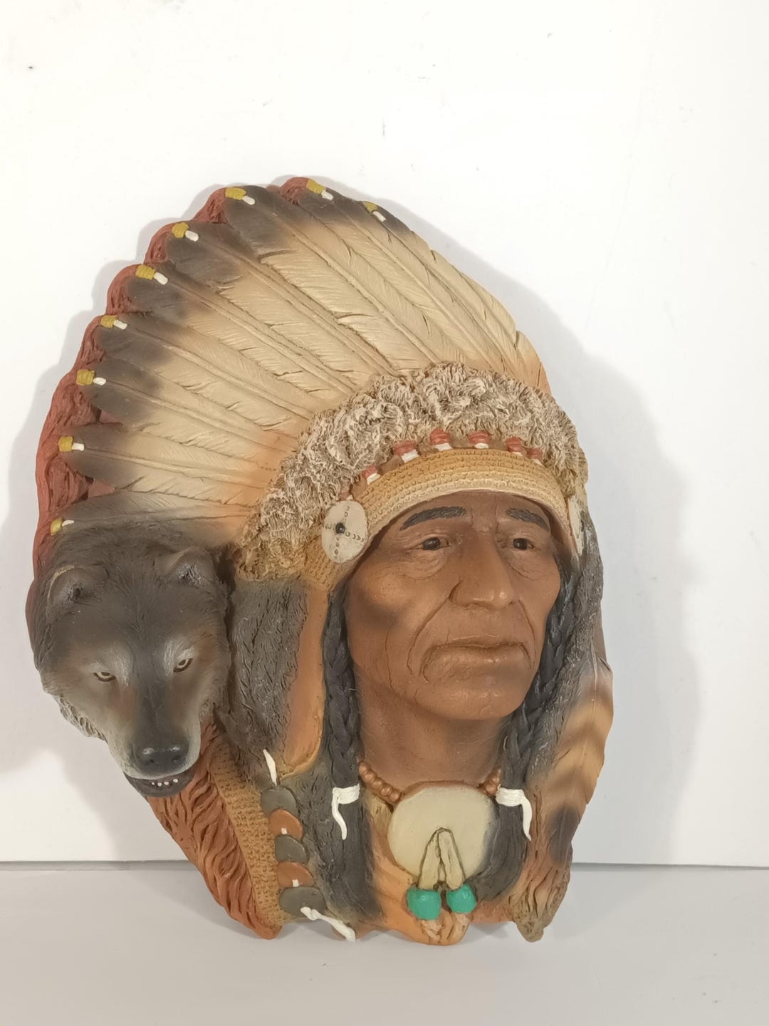 Wolf Call Plaque Native American Chief Wall Plaque Sculpture by Neil J ...