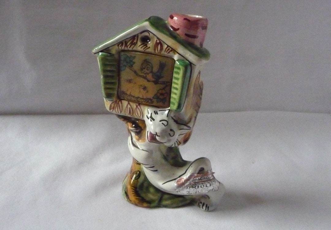 1950s Drioli Liqueur 'flicker' Flask Comic Cat and Birds Early Hologram ...