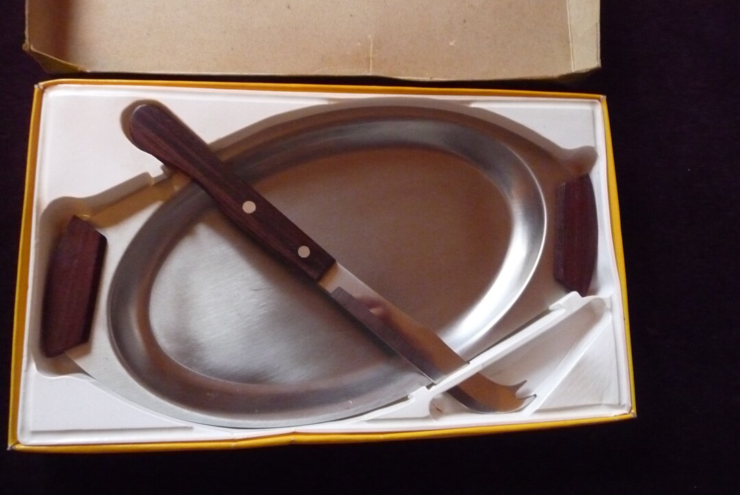 1960s Scandi Style Boxed Cheese Tray Stainless Steel and Wood 9" 22 ...
