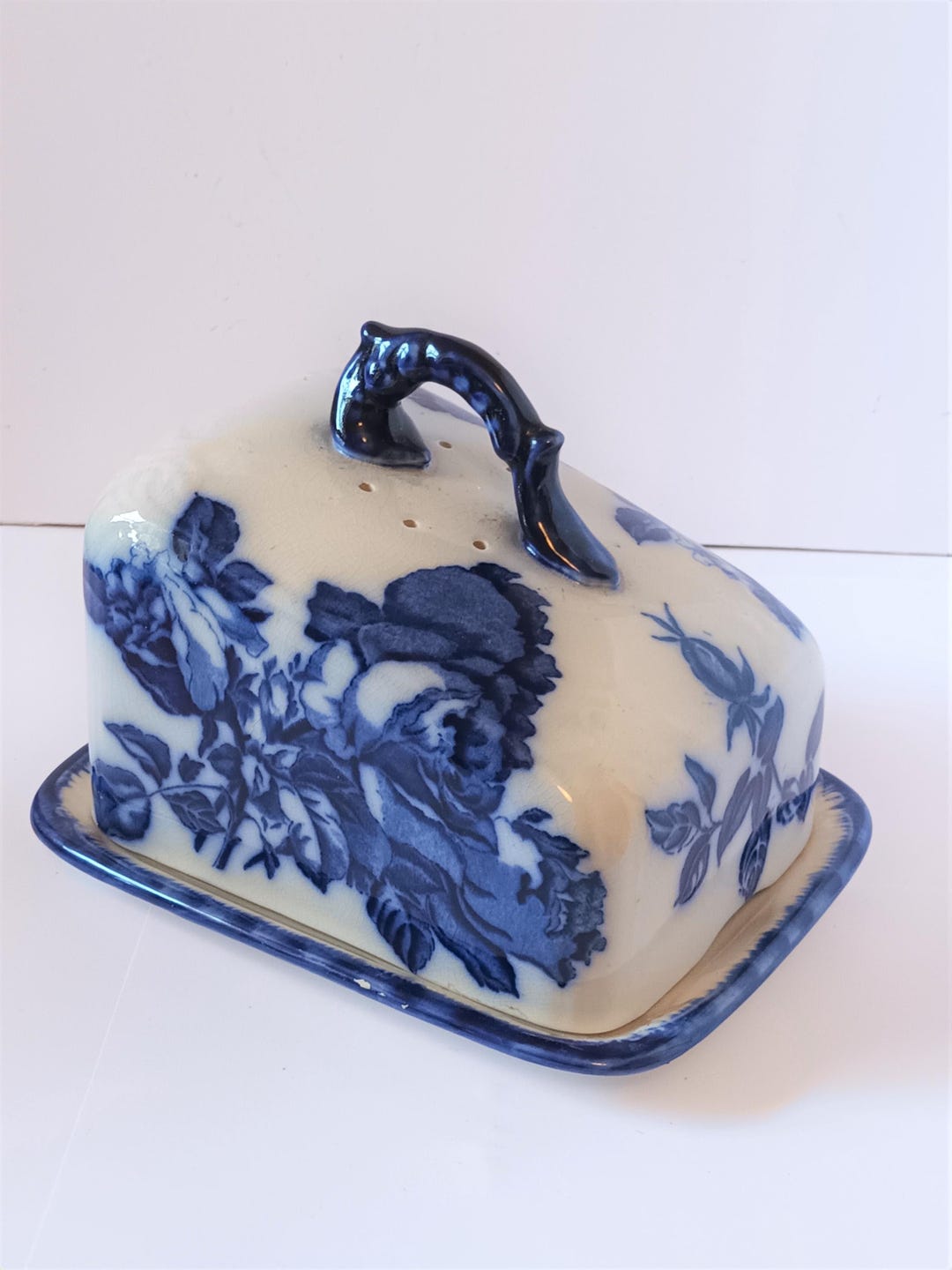 Antique Style Cheese Dish 20thc Victoria Ironstone Repro Blue and White ...