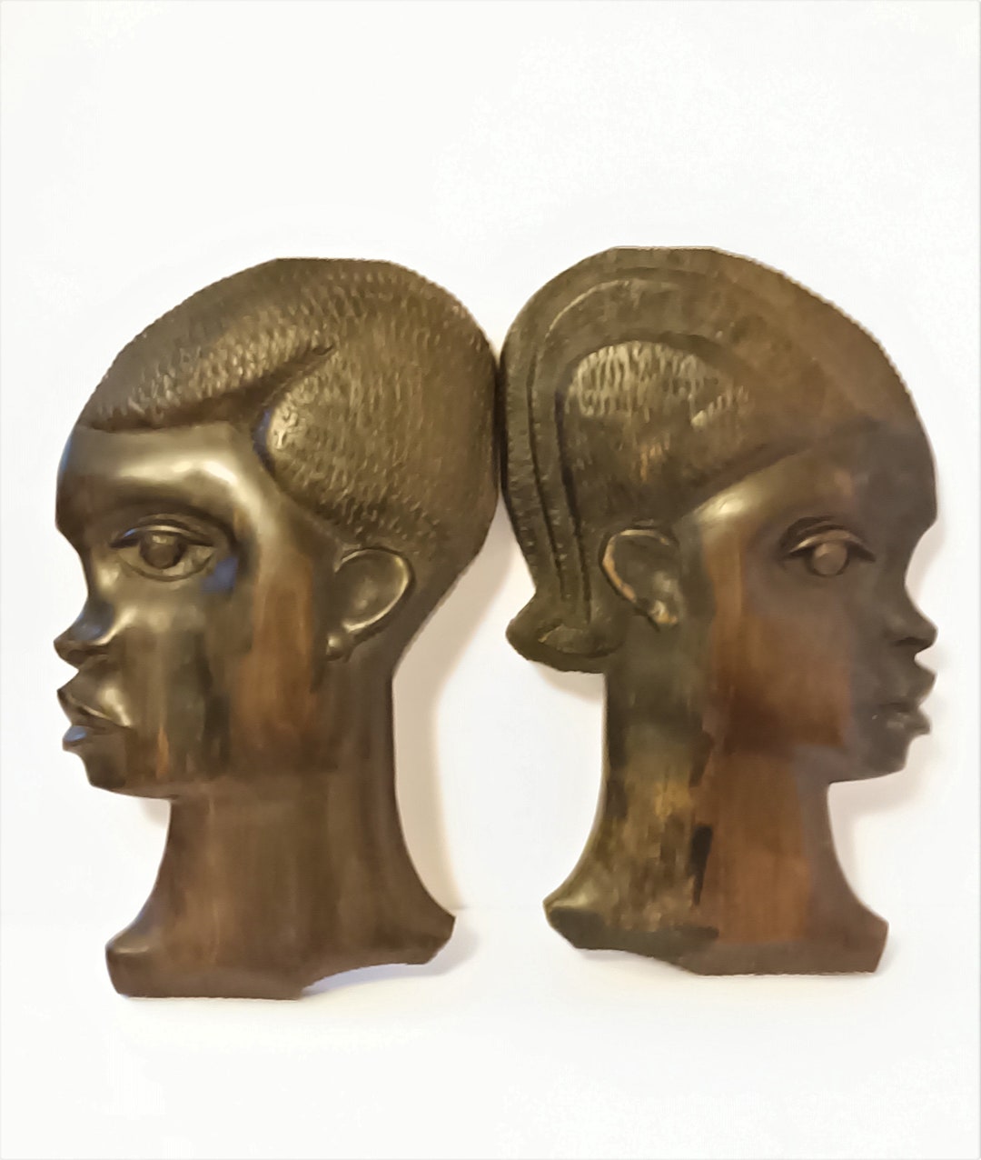 Pair African Dark Hardwood Wall Plaques Boy Girl Silhouettes 23cms 9 ...