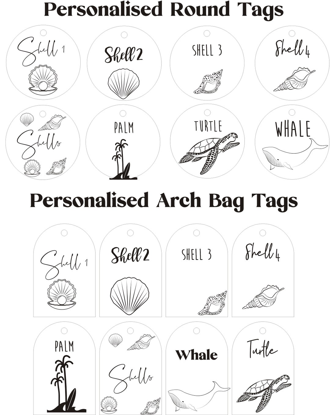 WOODEN BAG TAGS Ocean Theme Shells Whale Turtle - Etsy Australia