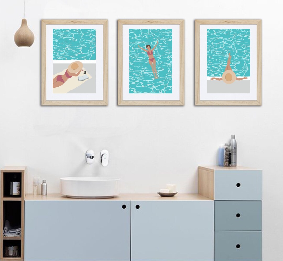 3 Summer Posters, Bather, Swimming Pool, Wall Decoration - Etsy
