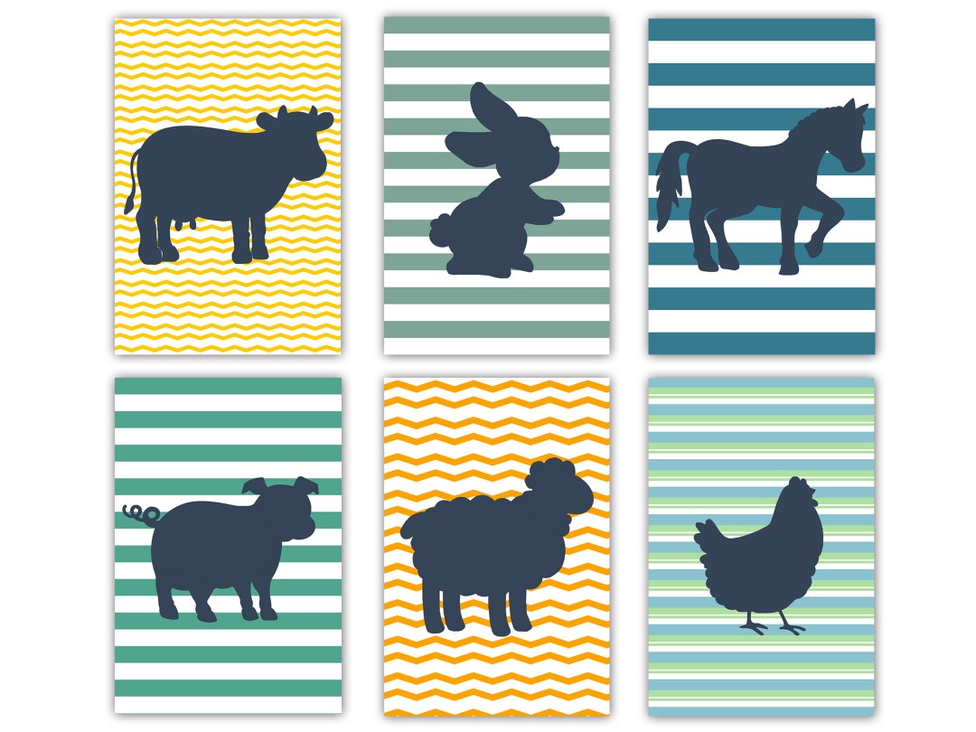 6 Farm Animal Posters for Children Striped Hen Cow Horse - Etsy
