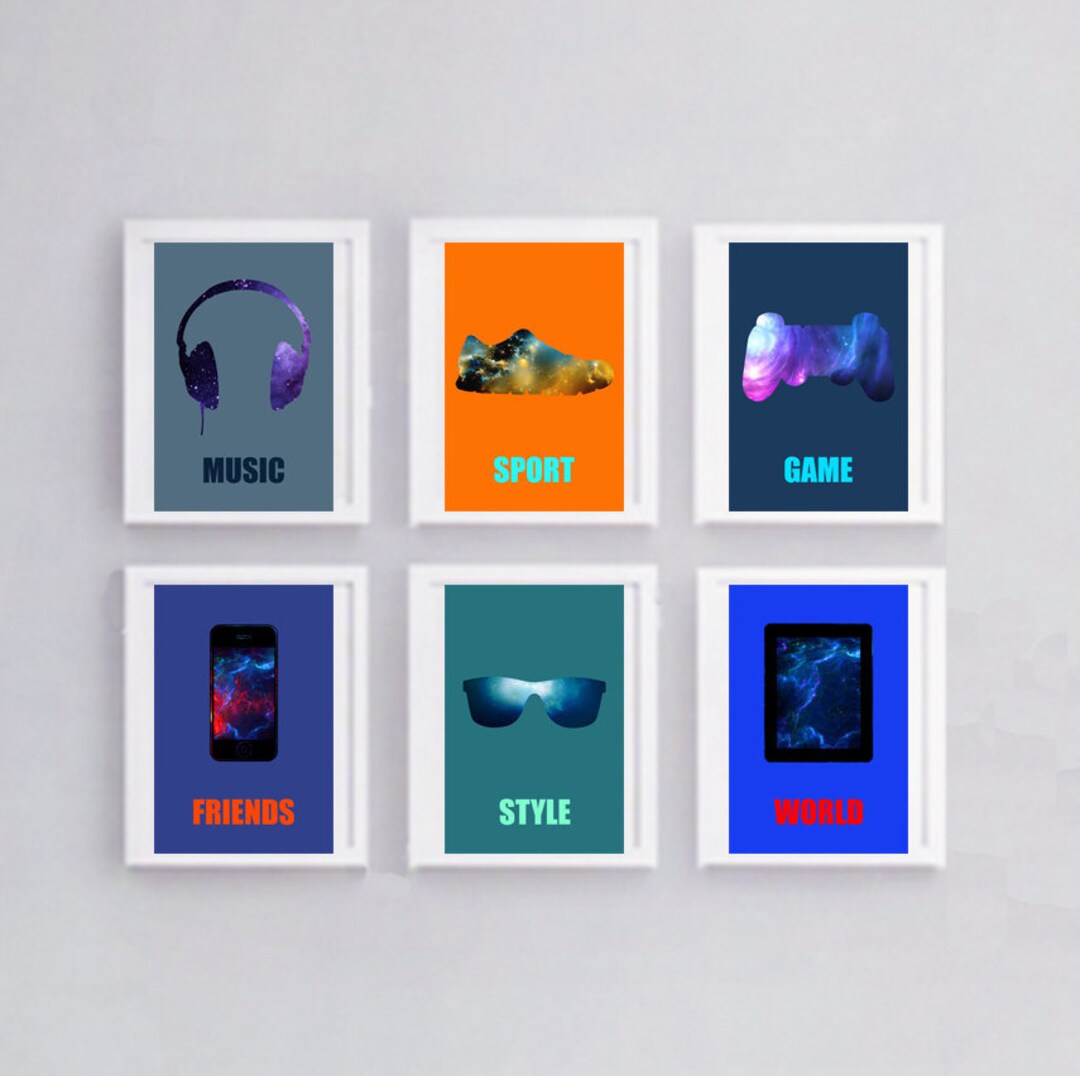 6 Posters in Colors, Teenager Wall Decor, Boy Wall Art, Boy Room Decor ...
