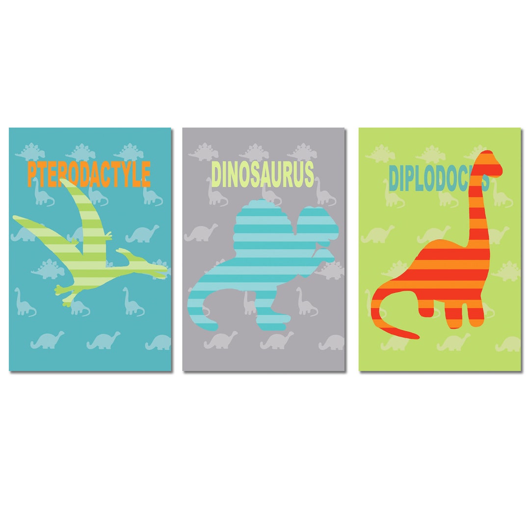 3 Posters of Dinosaurs in Colors, Dinosaur Wall Decor, Boy Wall Art ...