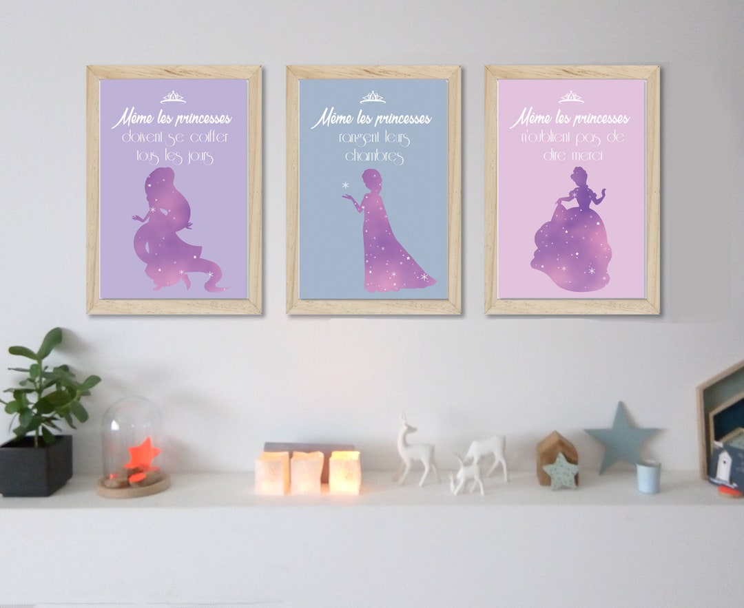3 Posters Even Princesses, Girl Decoration, Quote in French, Humor and ...