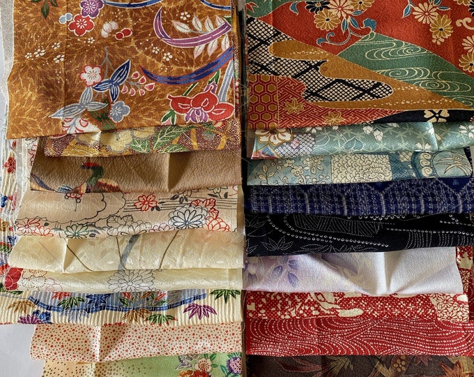 20-piece Set of Authentic Japanese Kimono Fabric Scraps - Silk, Quilt ...