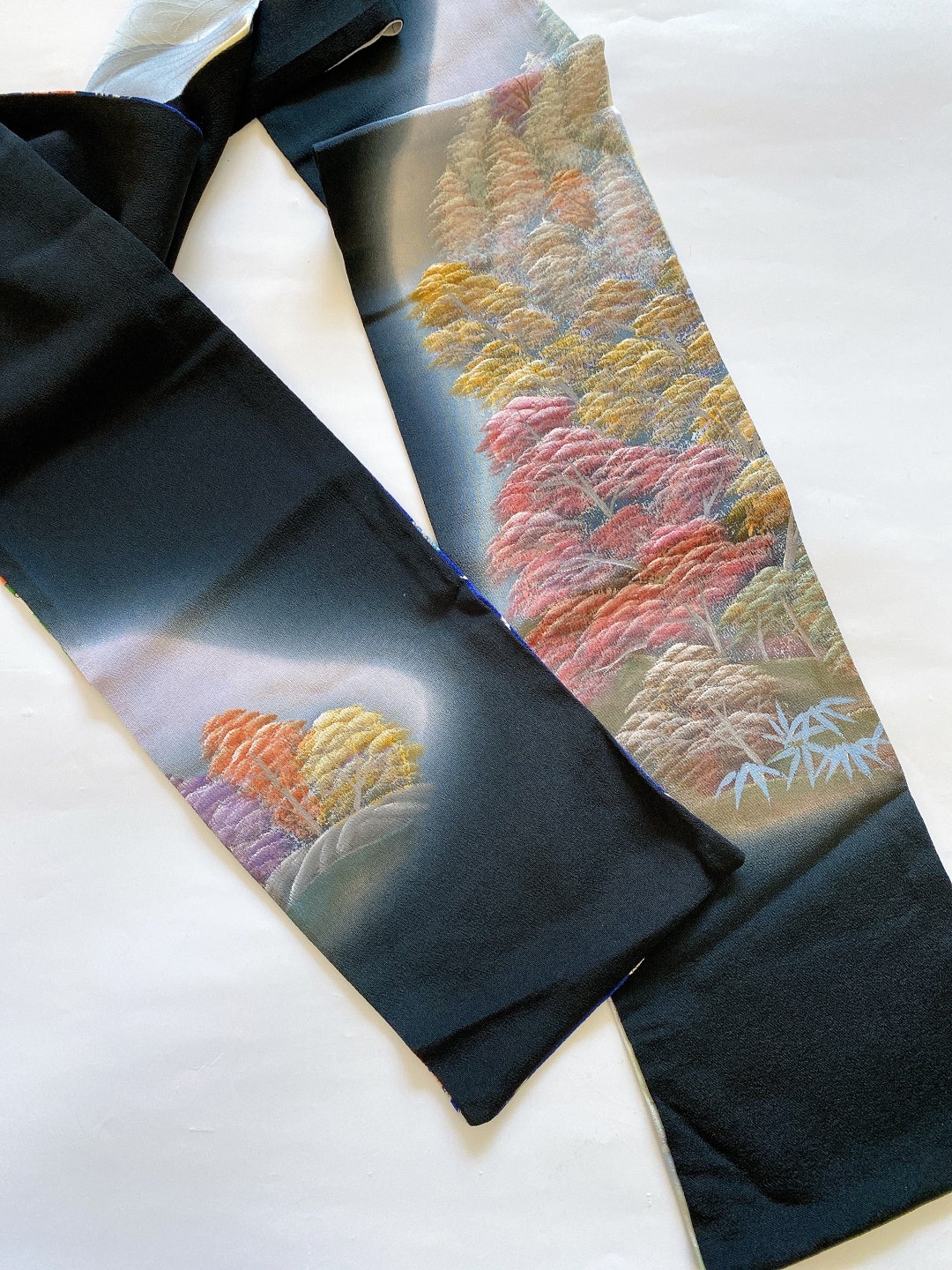 Japanese Silk Scarf | Vintage Kimono Patchwork – Black & Blue ...