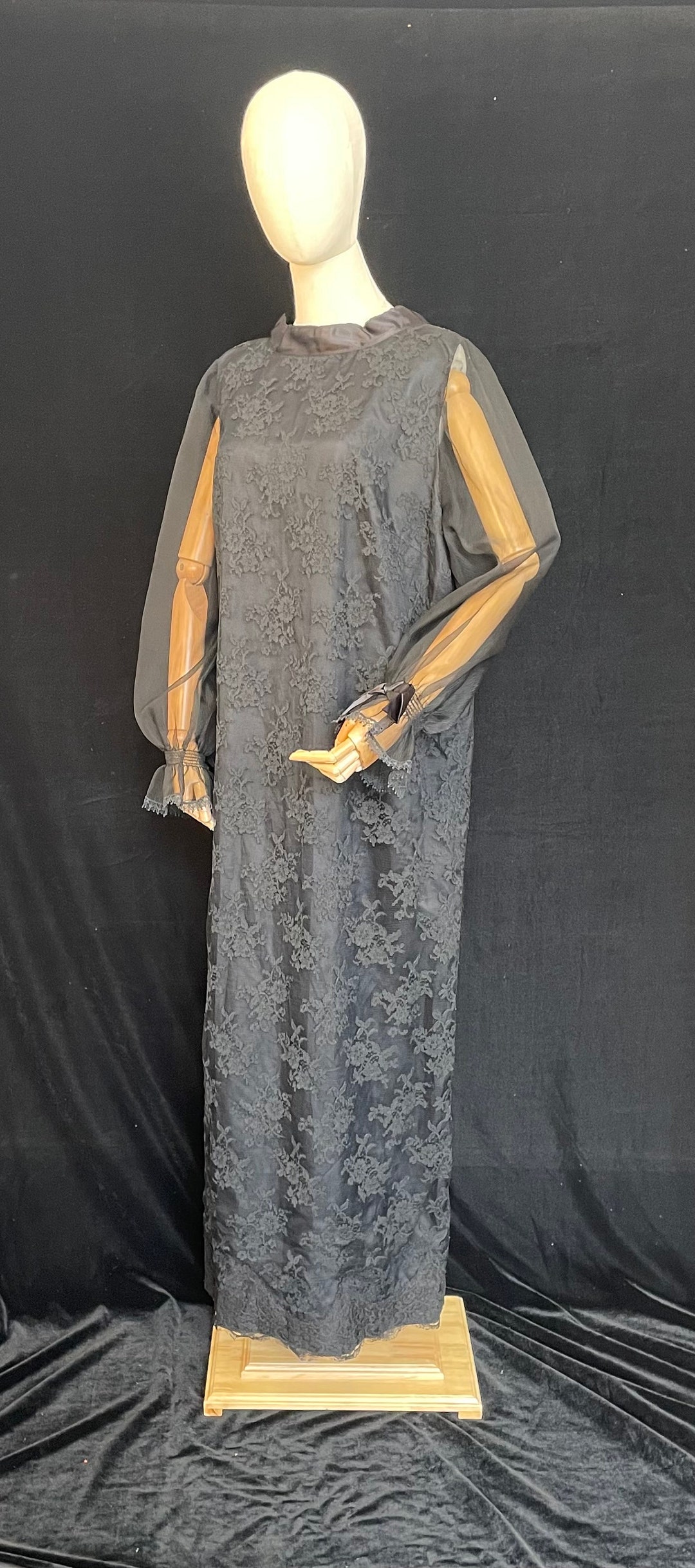 1970s Jean Varon Black Lace Volup Maxi Dress - Etsy