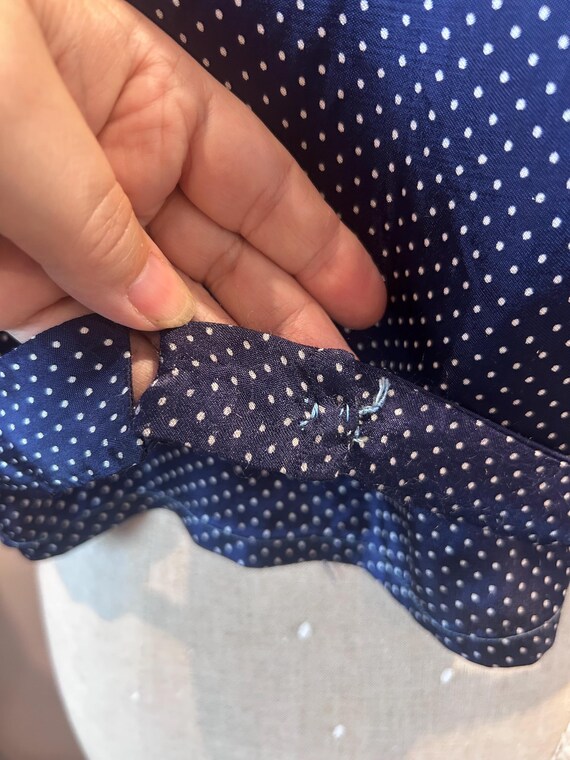 1940s CC41 Utility Blouse: Navy Polka Dot Satin, Swee… - Gem