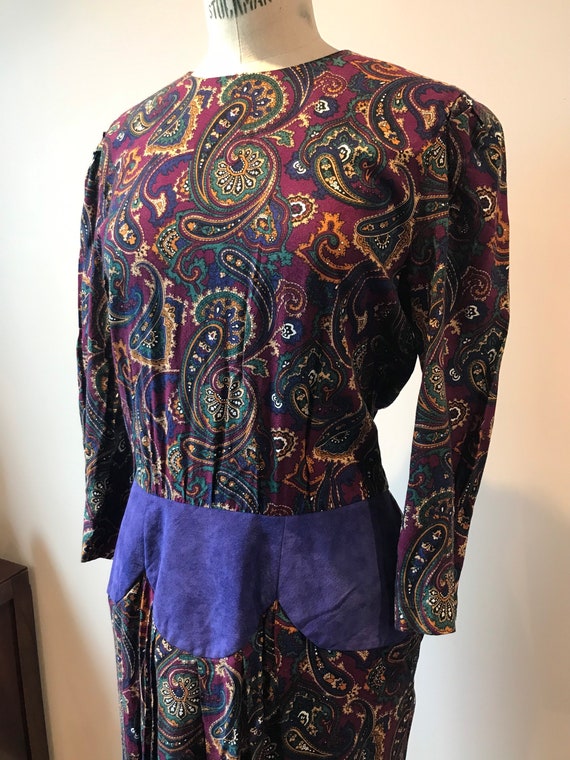 1980s Karin Stevens dress with suede panel size 10 - Gem