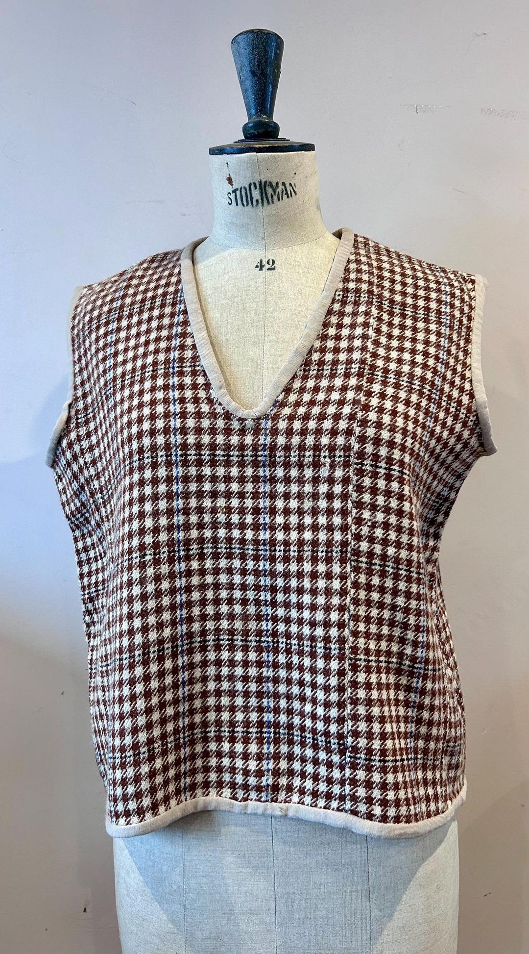 Vintage 1940s Make Do and Mend Check Waistcoat Tabbard Vest Unisex ...