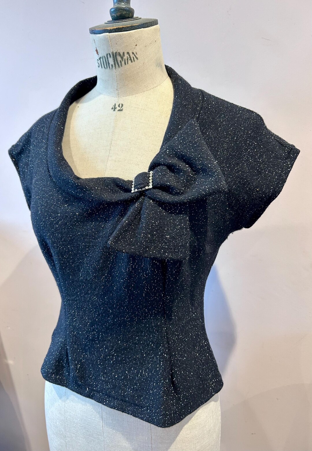 Late 1950s Pinup Bombshell Black and Silver Lurex Evening Top Sweater ...