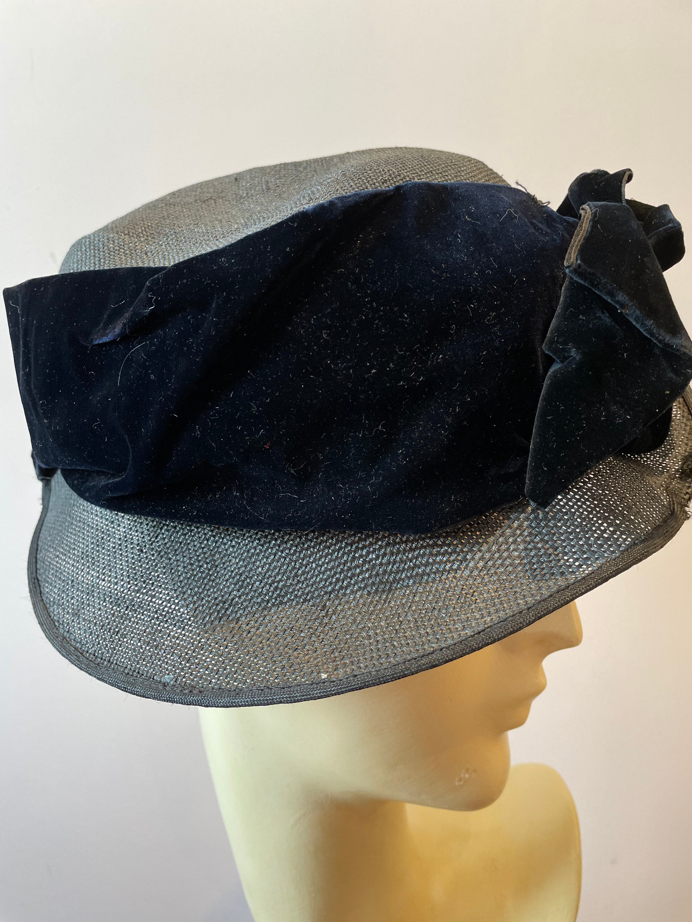 1920s Original Straw Hat With Velvet Trim - Etsy